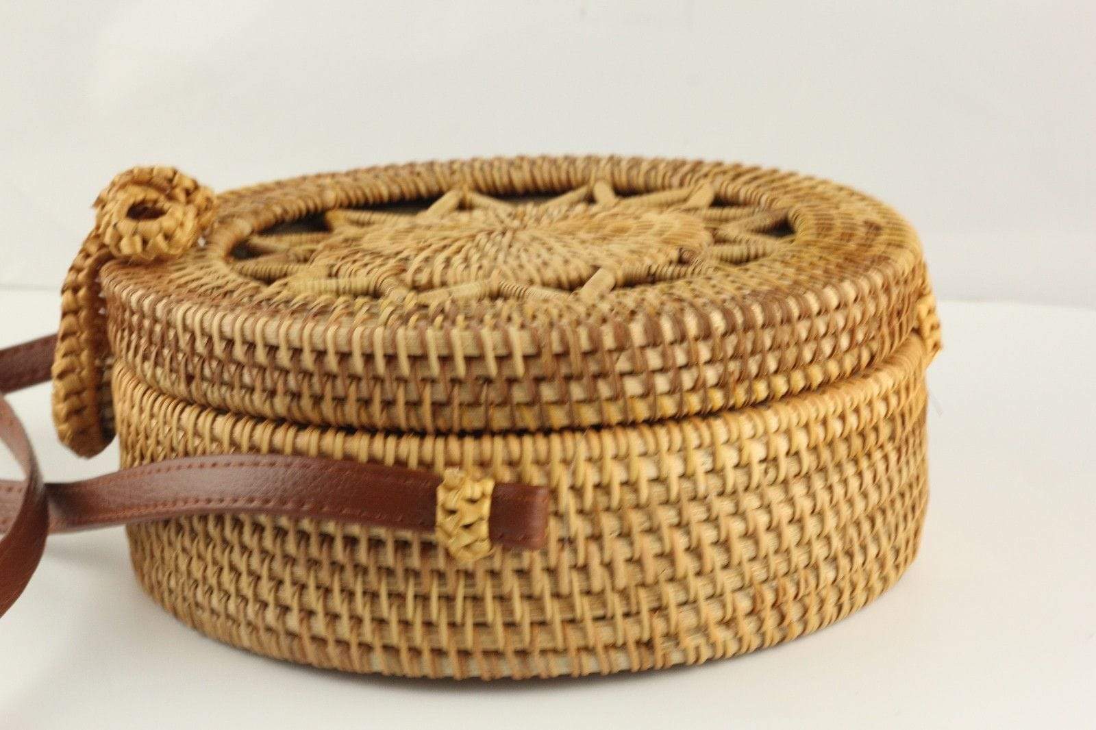 Handmade Round Ata Rattan Handbag Star Style at Angie Wood Creations