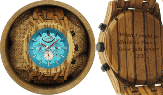 Angie Wood Creations Zebrawood Men’s Automatic Watch with Aqua Dial